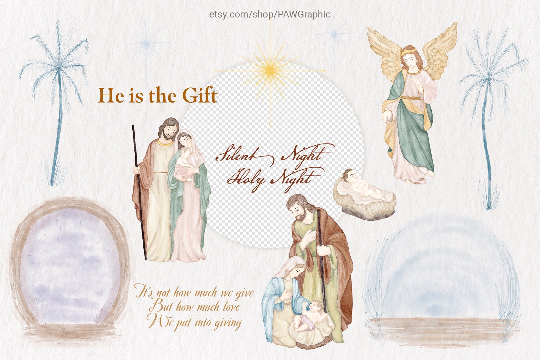 Christmas Holy Night Religious Christmas Clipart Nativity - Etsy
