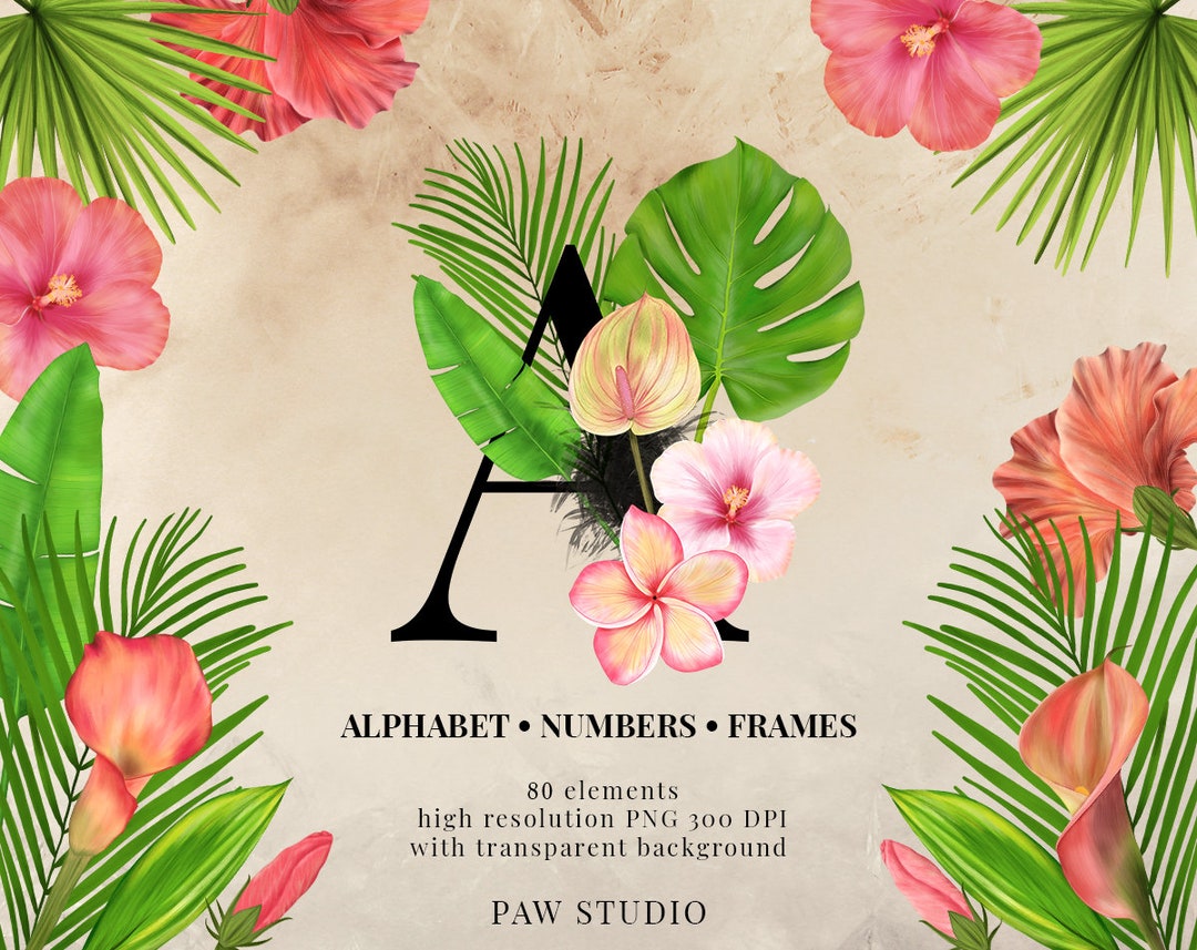 Floral Letters Clipart. Tropical Alphabet Exotic Flowers Palm - Etsy