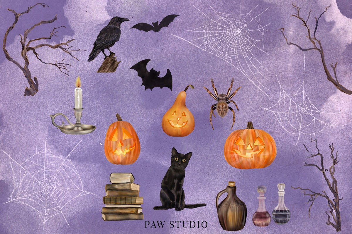 Halloween Clipart Witch Spooky Clip Art Wizard Clipart Pumpkin - Etsy