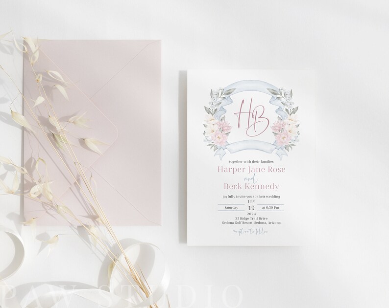 Wedding Editable Invitation Emblem Template Canva Smartphone - Etsy