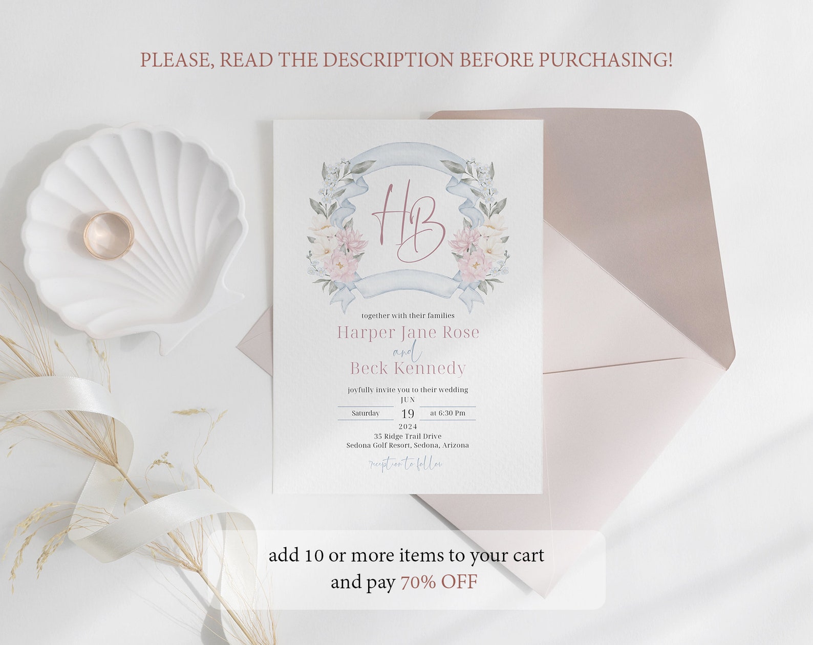 Wedding Editable Invitation Emblem Template Canva Smartphone - Etsy