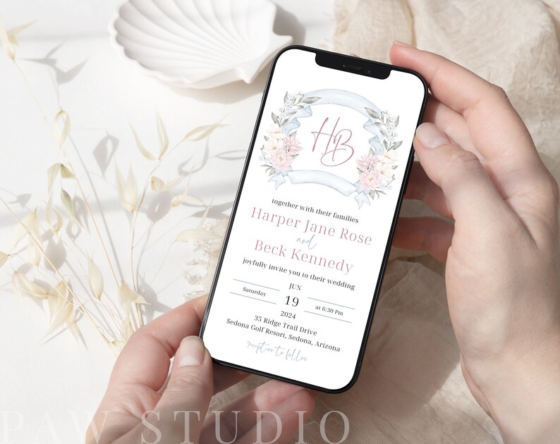 Wedding Editable Invitation Emblem Template Canva Smartphone - Etsy