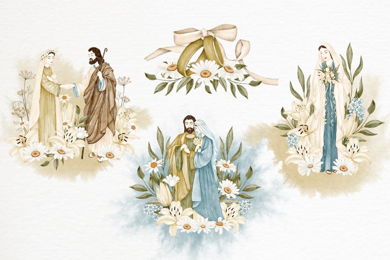 Catholic Wedding Clipart Watercolor. Maria and Joseph - Etsy