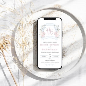 Wedding Editable Invitation Emblem Template Canva Smartphone Invitation ...