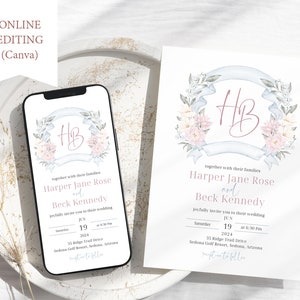 Wedding Editable Invitation Emblem Template Canva Smartphone Invitation ...