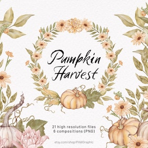 Autumn Clipart Thanksgiving Pumpkin Fall Frame Wreath Watercolor Autumn ...