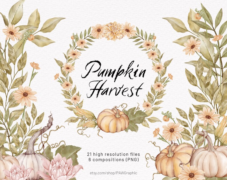 Autumn Clipart Thanksgiving Pumpkin Fall Frame Wreath - Etsy