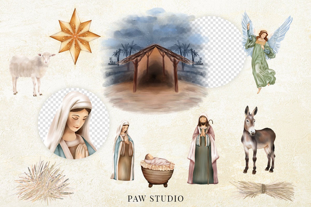 Christmas Holy Night Religious Christmas Clipart Nativity - Etsy