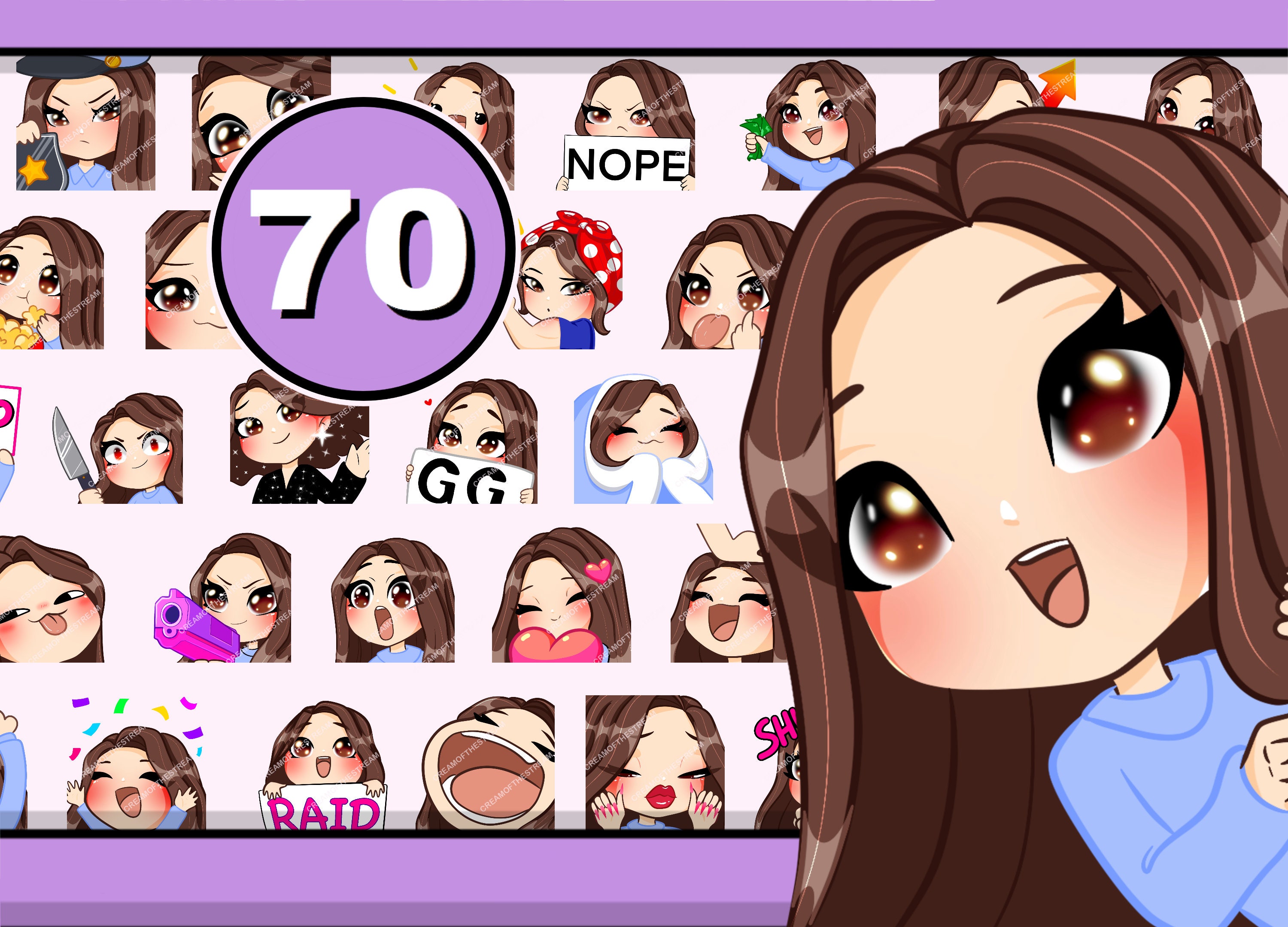 Twitch Emote Pack 70pcs Anime Girl Twitch Emotes Female ANNE - Etsy UK