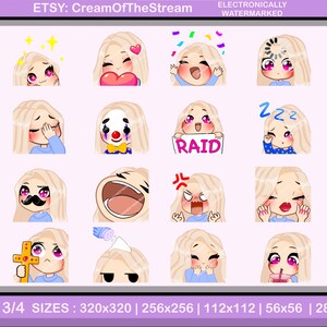 Twitch Emote Pack Chibi Girl Emotes 16pcs ( ROSA : Light Blond Hair ...