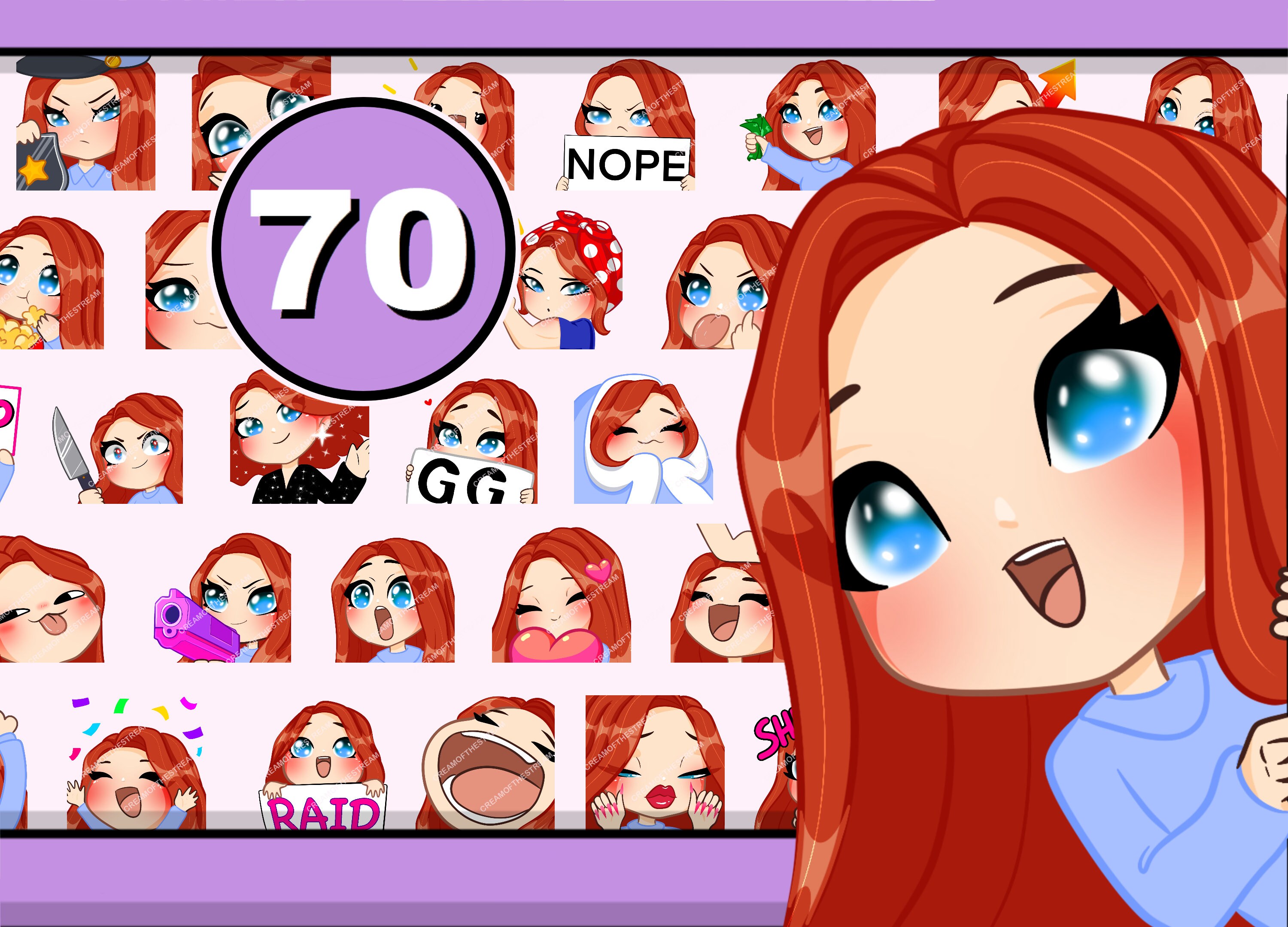 70pcs Chibi Girl Twitch Emotes ( Female RAJA : Ruby Hair | Blue Eyes ...