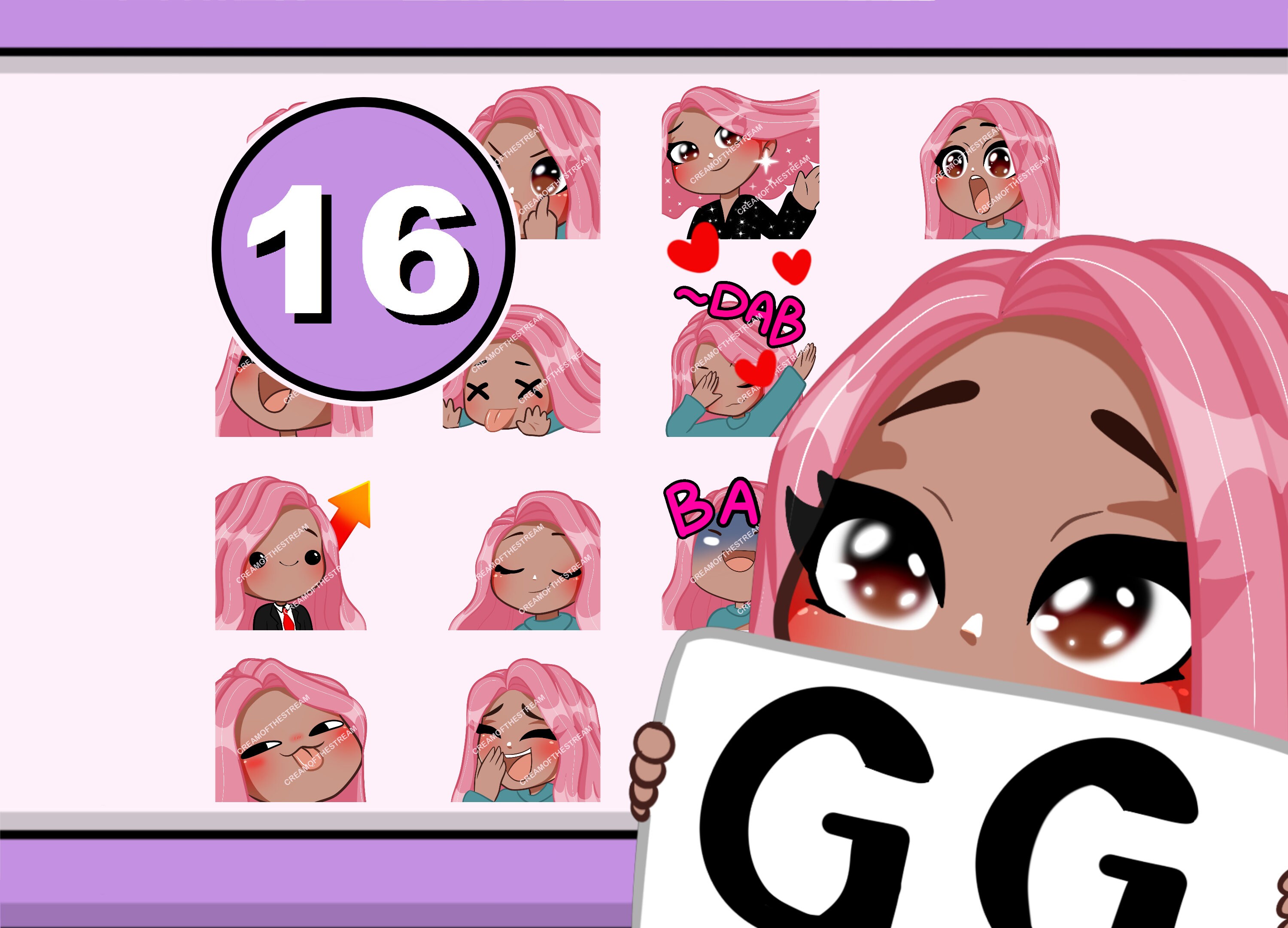Girl Emotes 16pcs ( AMBER: Pink Hair | Brown Eyes | Carmel Skin ) - Etsy