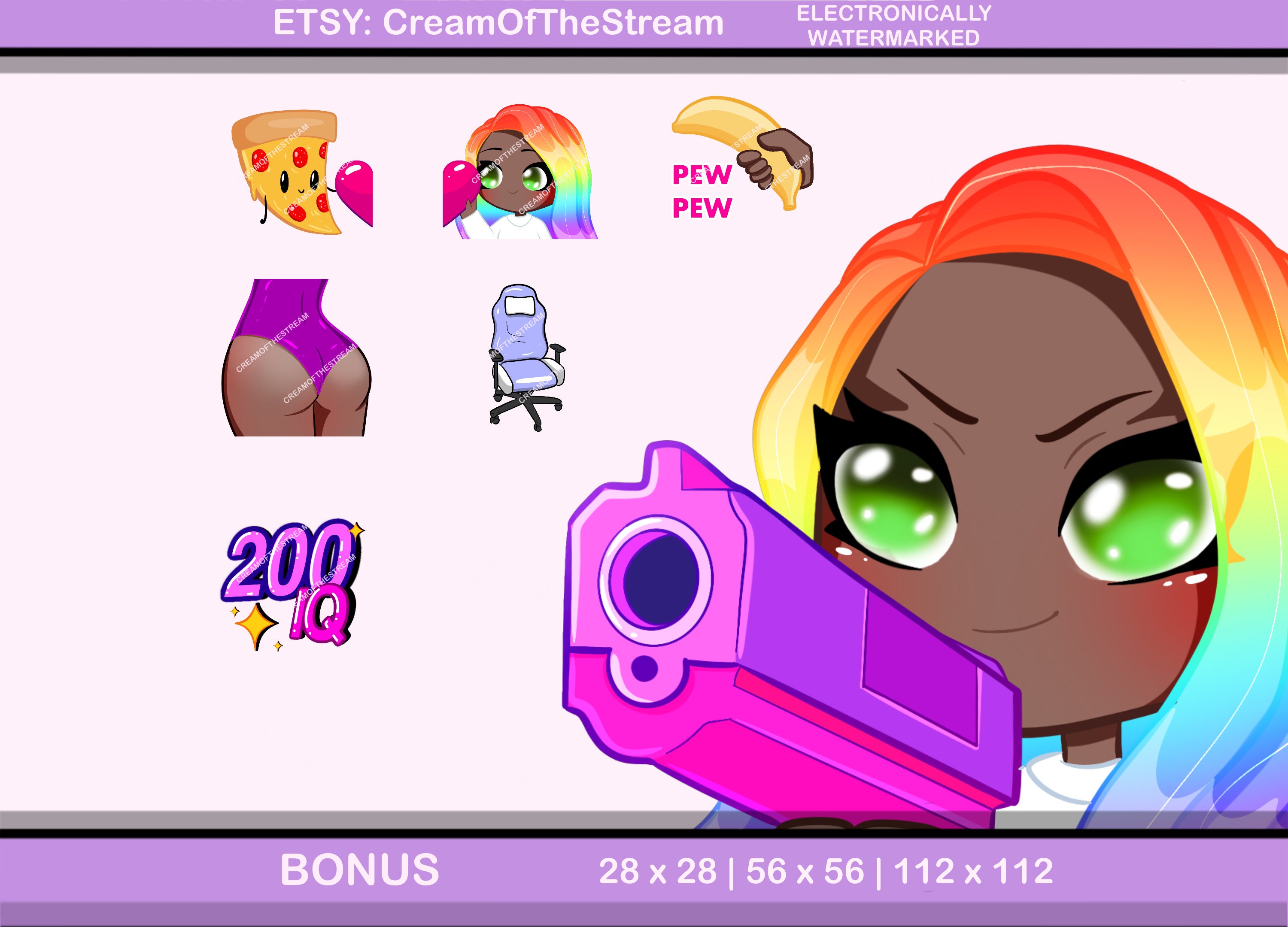 70pcs Girl Twitch Emotes ( Woman PRIDE : Rainbow Hair | Green Eyes ...