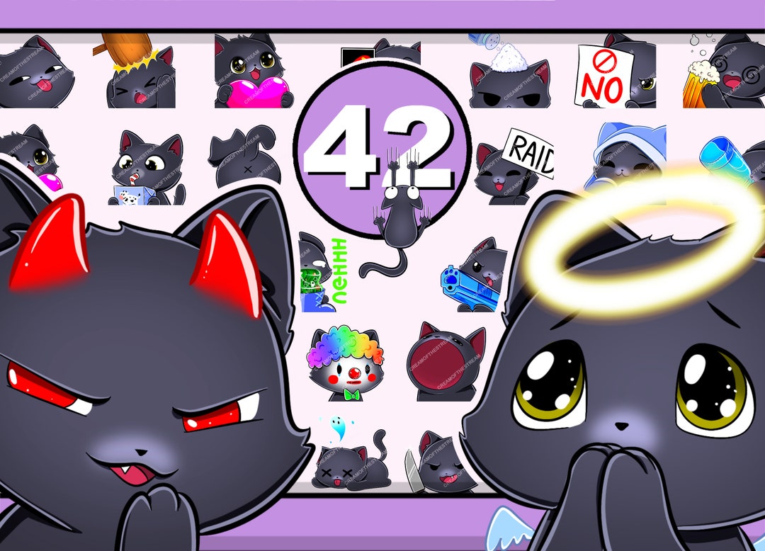 42 BLACK CAT Emotes Mega Pack | Cute Chibi Kitten Furry Pet Sweet Kitty ...