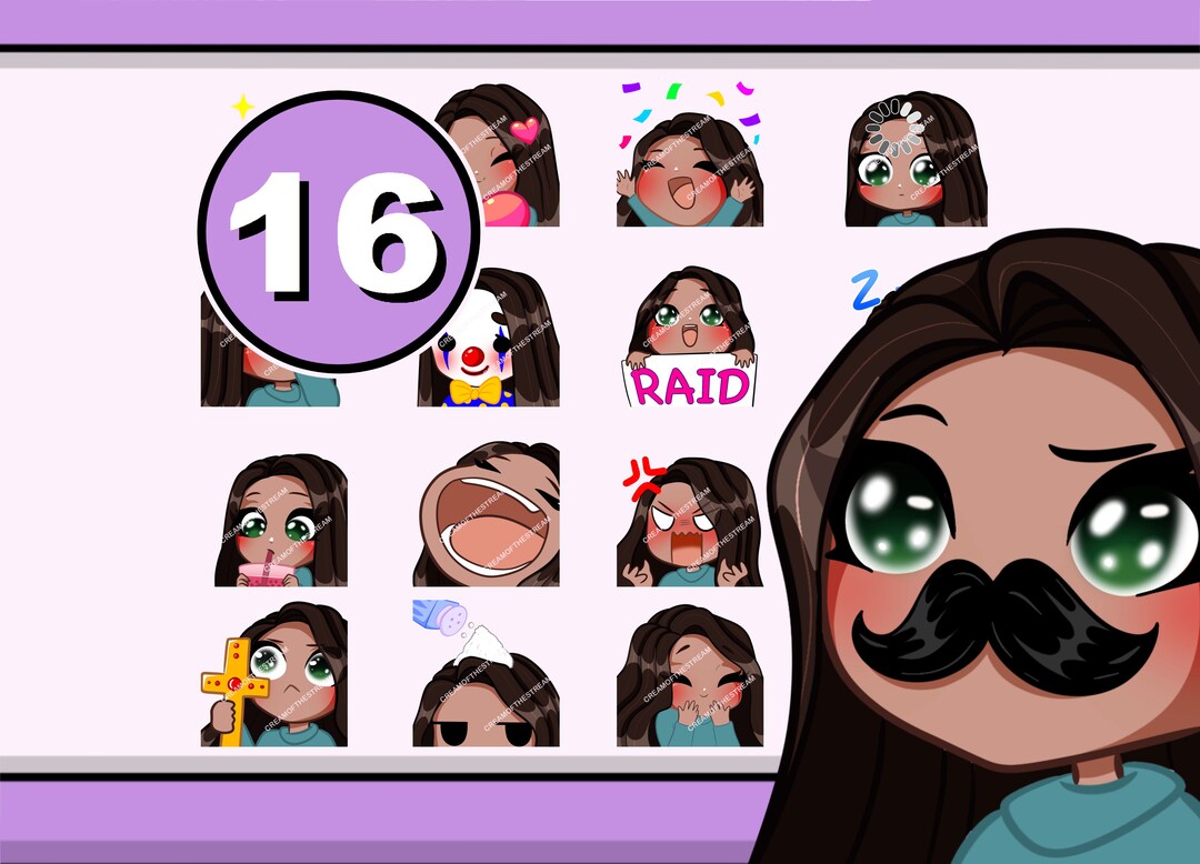 Emotes Twitch 16pcs ( Carmen | Dark Brown Hair | Emerald Eyes | Carmel ...