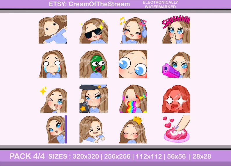 Discord Emotes Emojis 70pcs ( Girl EMILY : Light Brown Hair | Blue Eyes ...