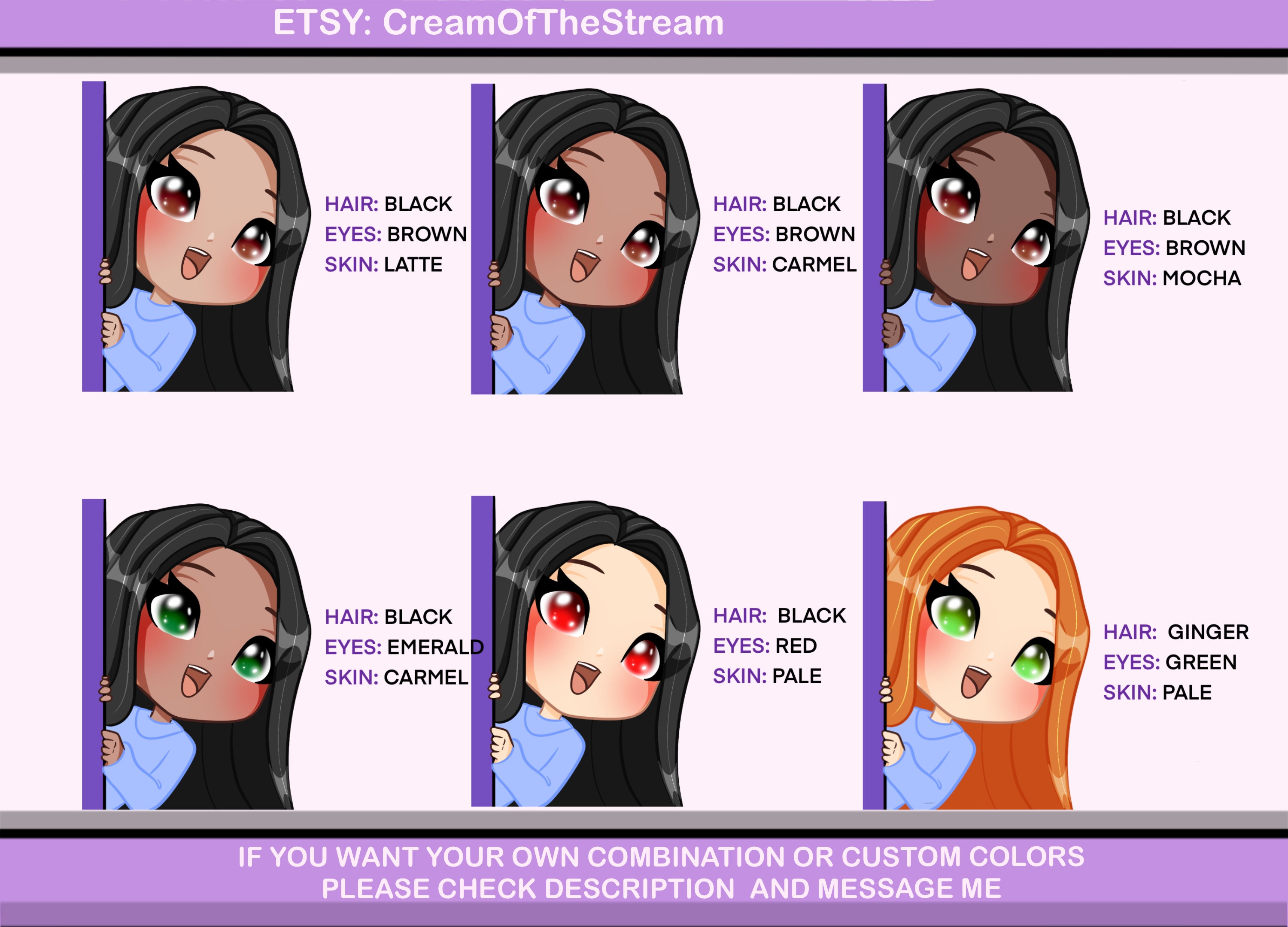 70pcs Chibi Girl Twitch Emotes ( Female DIANE: Maroon Hair | Hazel Eyes ...