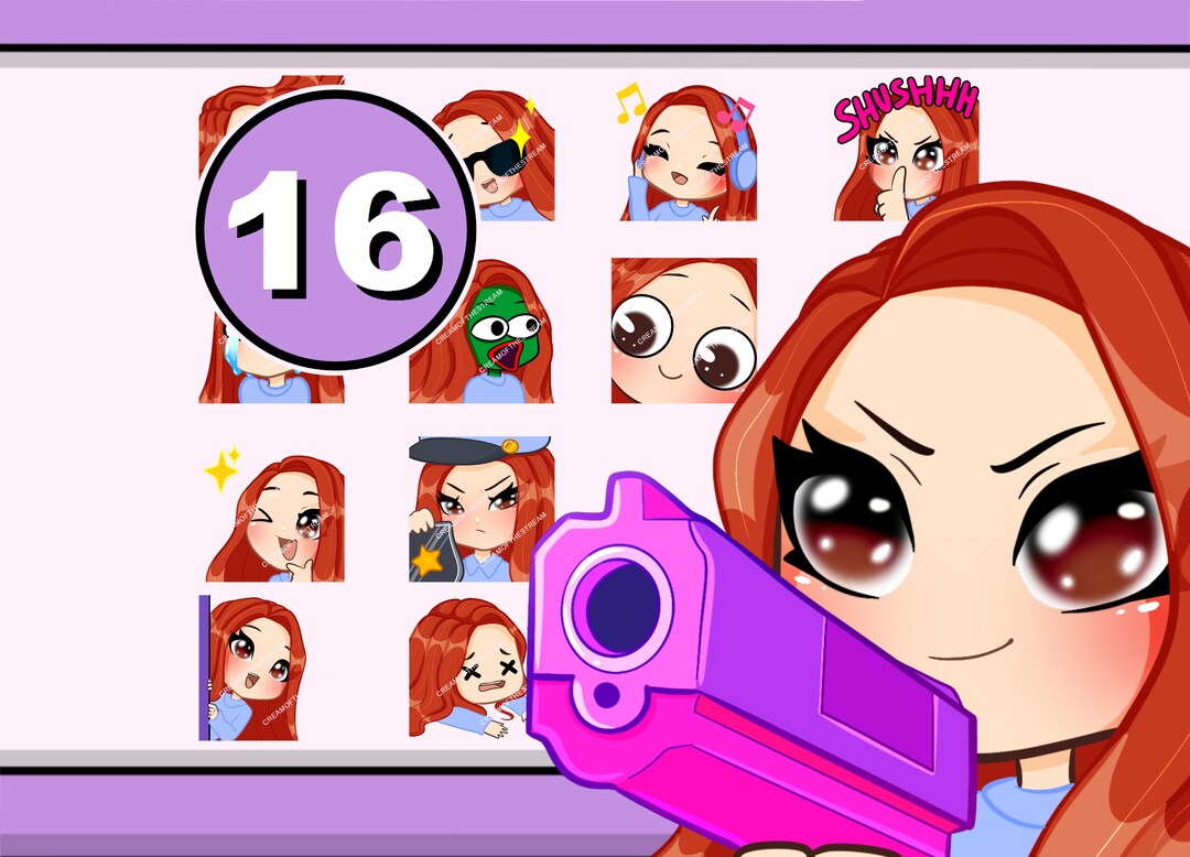 Emotes Twitch 16pcs ( Girl DOLLY : Ruby Hair | Brown Eyes | Pale Skin ...