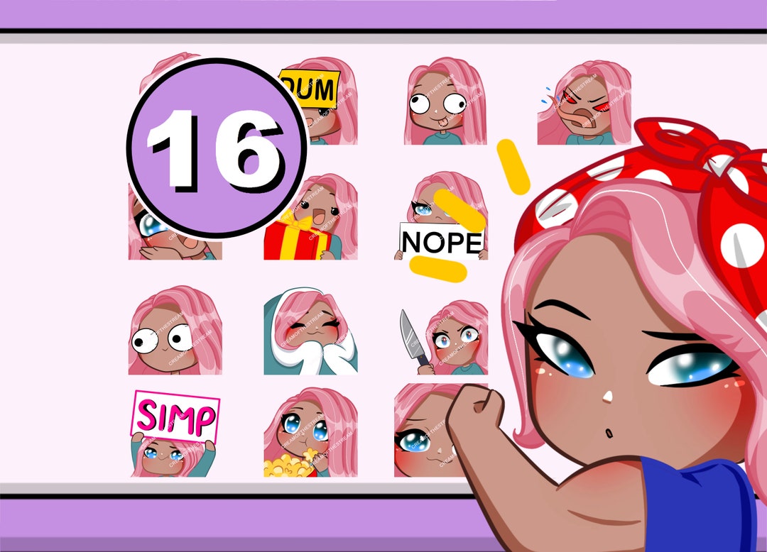 Twitch Emote Bundle 16pcs ( Bethany | Pink Hair | Blue Eyes | Carmel ...