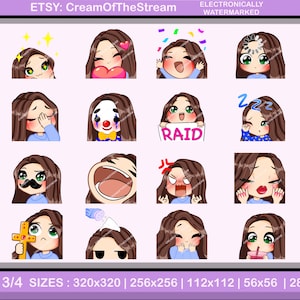 P2U Emotes Chibi Girl Emotes 70pcs ( Girl MELODY: Brown Hair | Emerald ...
