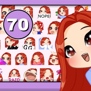 Girl Emotes Twitch 70pcs Bundle ( DOLLY : Ruby Hair | Brown Eyes | Pale ...