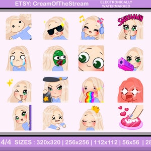 70pcs Chibi Girl Twitch Emotes ( Female MYA : Light Blond Hair ...