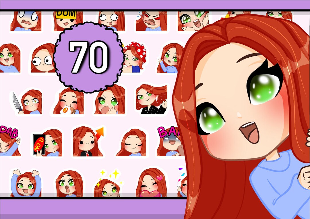 70pcs Chibi Girl Twitch Emotes Female LARA : Ruby Hair - Etsy
