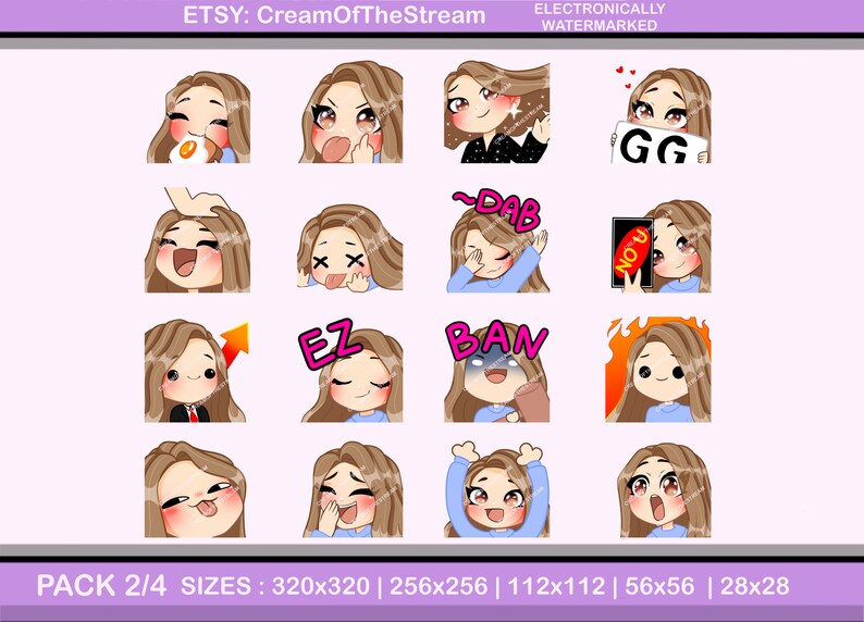 Discord Emotes Emojis 70pcs ( Girl XENA : Light Brown Hair | Hazel Eyes ...