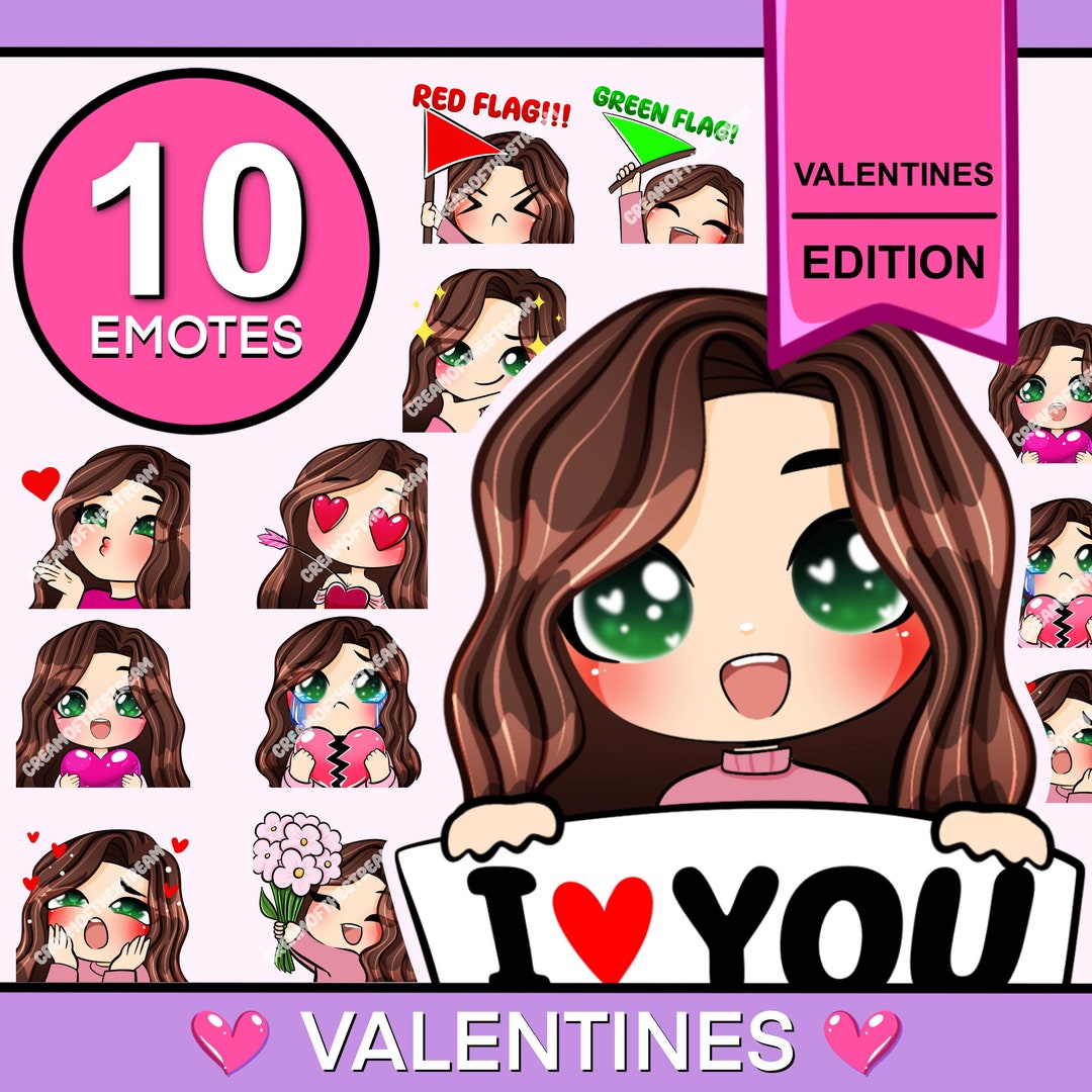 Valentines Day Twitch Emotes Chibi ( Melody | Brown Hair | Emerald Eyes ...