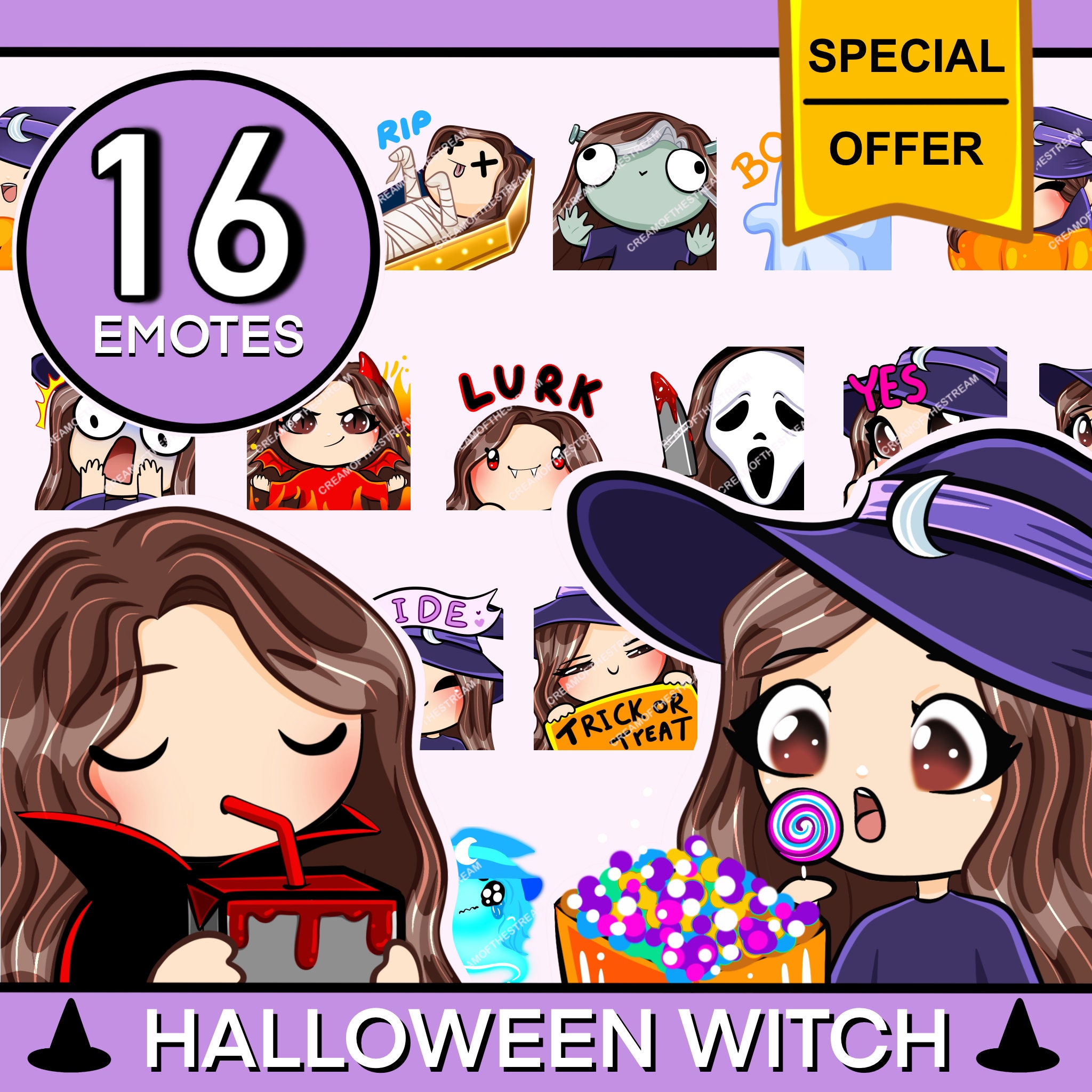 Twitch Halloween Emotes Cute Chibi Witch Emotes for Streamer - Etsy UK