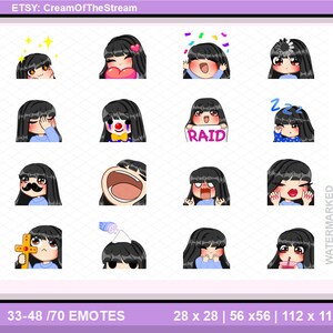70pcs Chibi Girl Twitch Emotes Female Elisa FRINGE : Black - Etsy