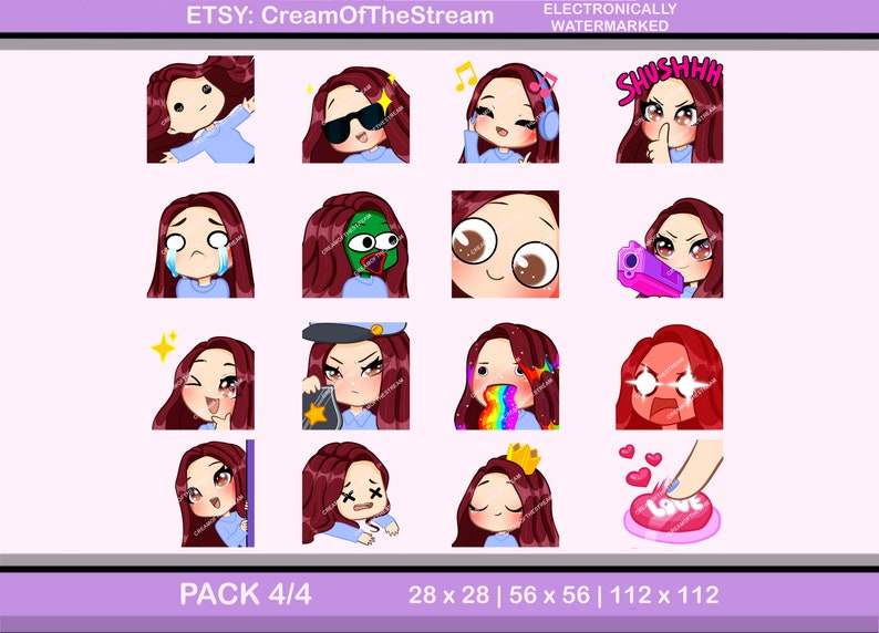 70pcs Chibi Girl Twitch Emotes Female DIANE: Maroon Hair - Etsy