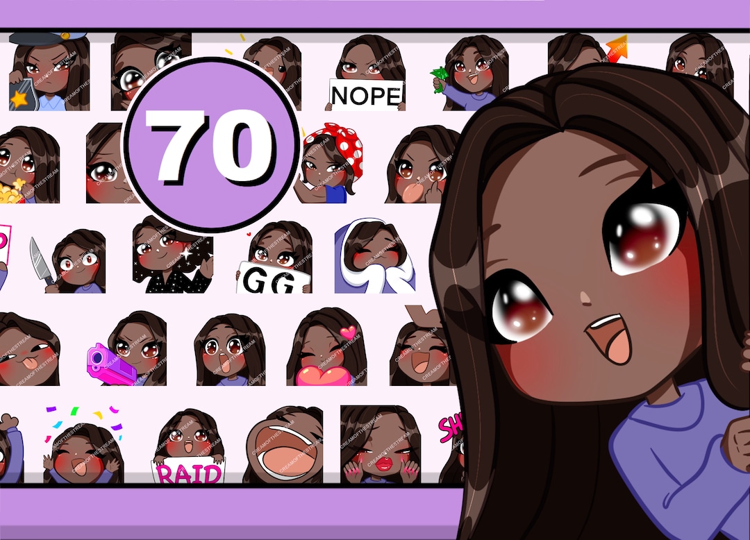 70pcs Chibi Girl Twitch Emotes ( Innes | Dark Brown Hair | Brown Eyes ...