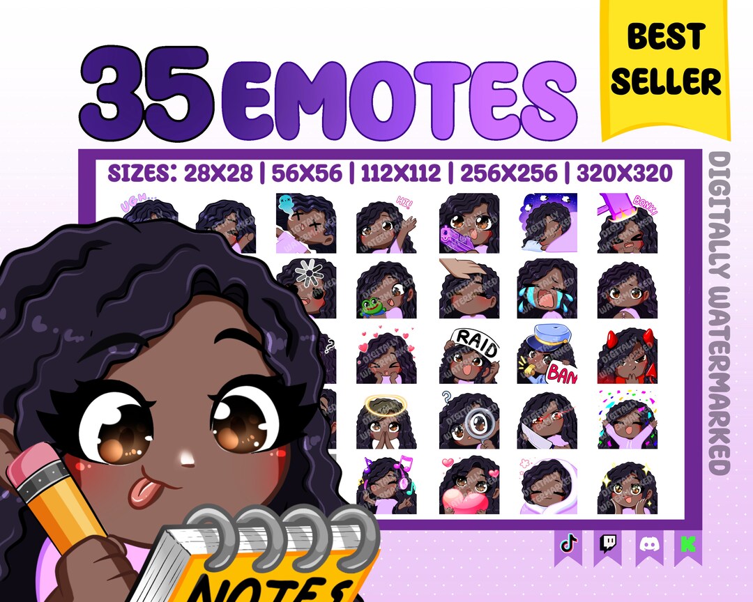 Wavy Hair Twitch Emotes Chibi Girl ( Black Curly Hair, Mocha Skin ...
