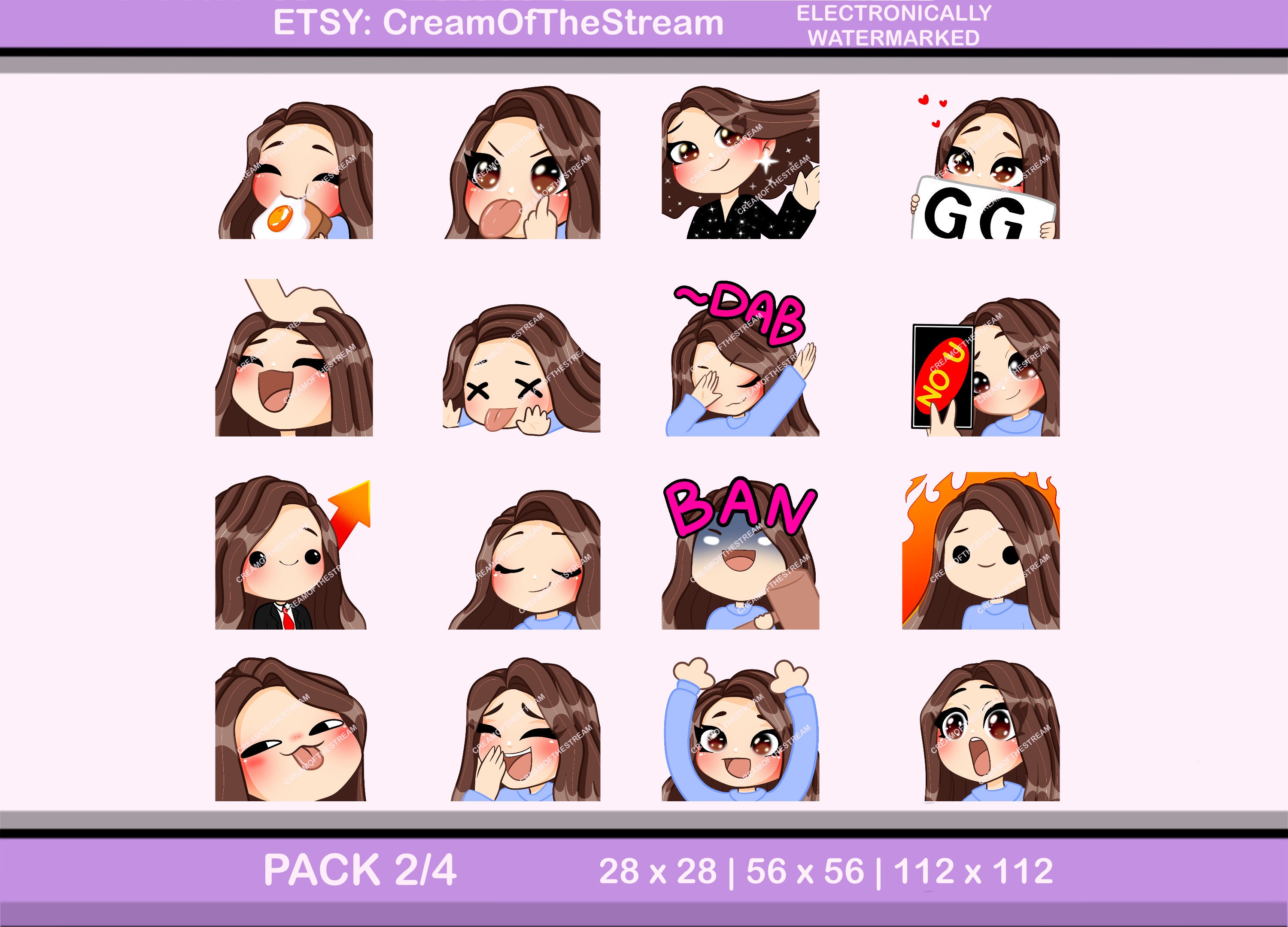 Egirl Twitch Emotes 16pcs Girl ANNE : Brown Hair Brown - Etsy