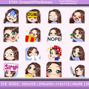 P2U Emotes Chibi Girl Emotes 70pcs ( Girl MELODY: Brown Hair | Emerald ...