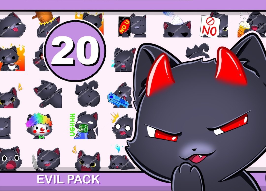 EVIL 20 BLACK CAT Emotes Mega Pack | Cute Chibi Kitten Funny Pet Angel ...