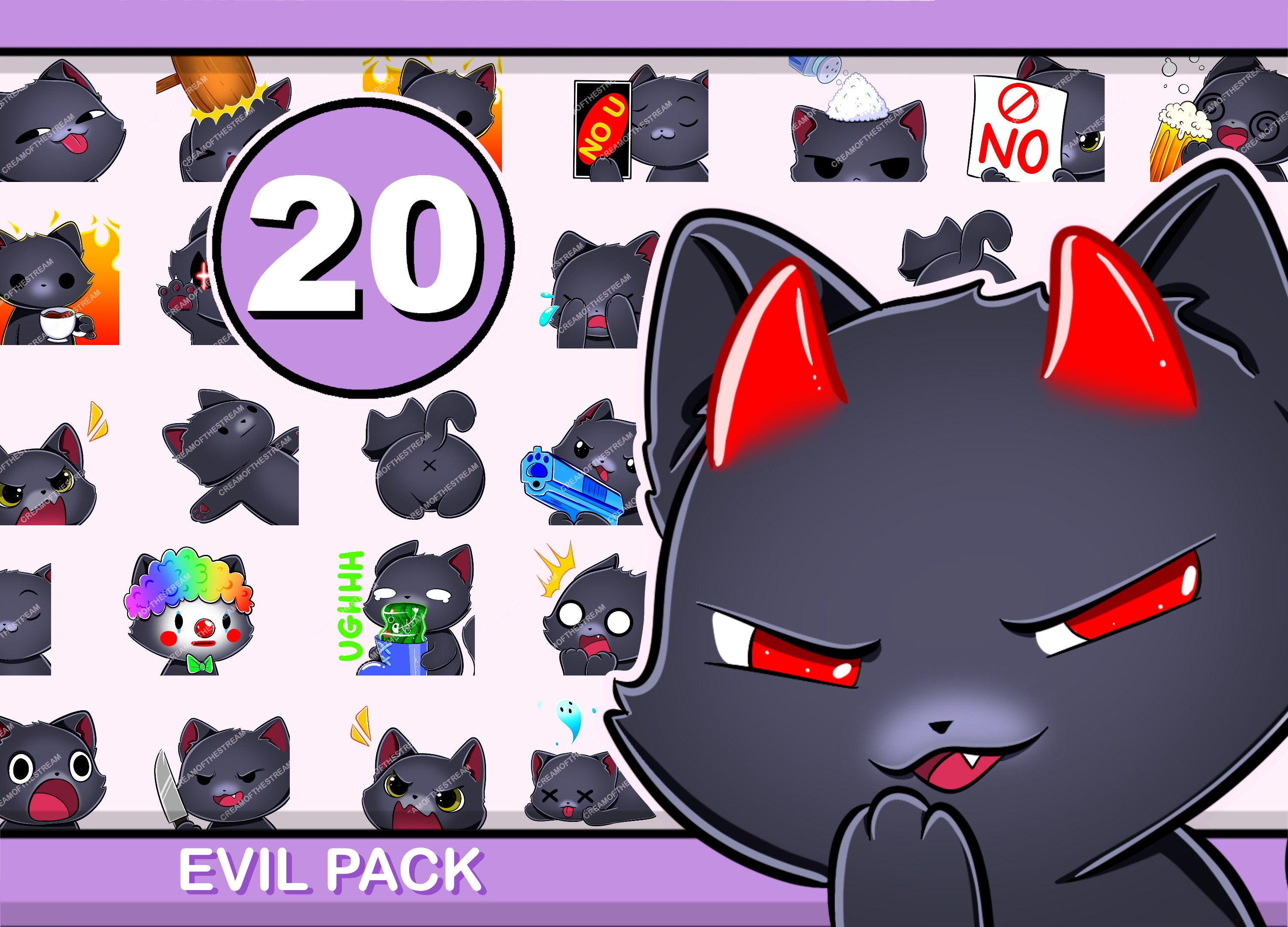 EVIL 20 BLACK CAT Emotes Mega Pack | Cute Chibi Kitten Funny Pet Angel ...