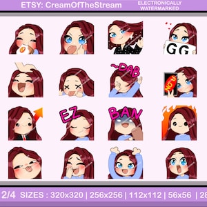 Discord Emojis | Emotes Twitch 70pcs ( Megan | Maroon Hair | Blue Eyes ...
