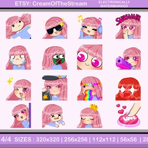 70pcs Chibi Girl Twitch Emotes ( Miranda FRINGE | Pink Hair | Pink Eyes ...
