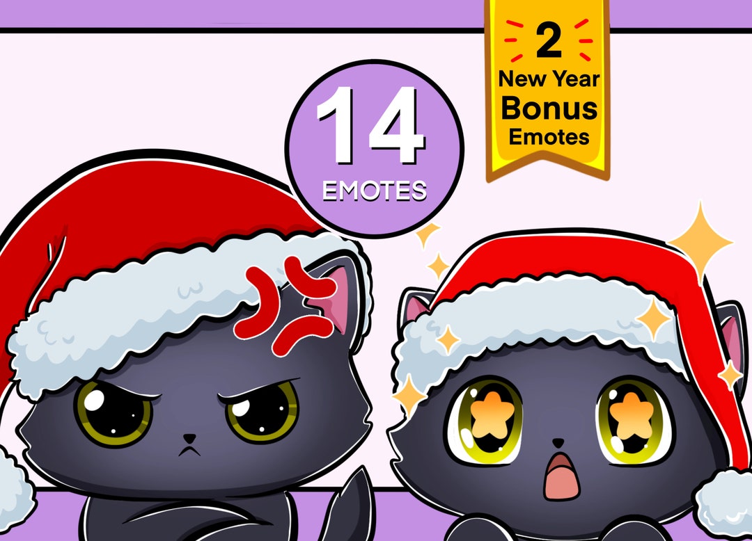 14 Christmas Black Cat Emotes | Twitch Cats Emotes | Kawaii Emotes ...