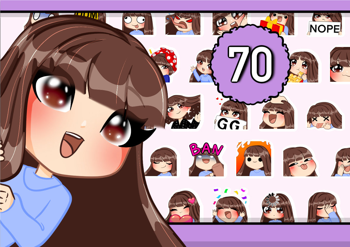 70pcs Chibi Girl Twitch Emotes Female Anne FRINGE : Brown - Etsy