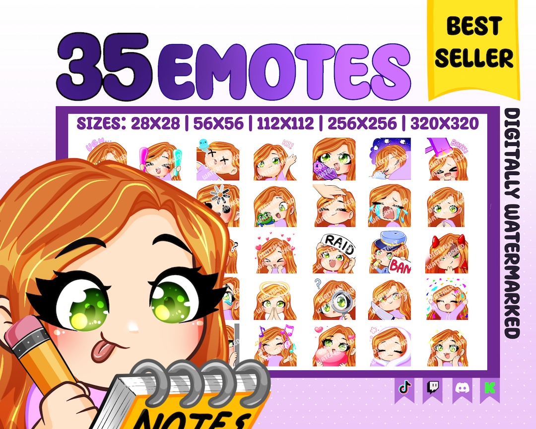 Kick Emotes Chibi Girl ( Ginger Hair, Vanilla Skin, Green Eyes ) Pack ...