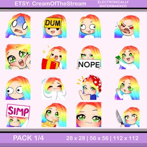 LGBTQ Emotes 70pcs ( PRIDE : Rainbow Hair | Green Eyes | Pale Skin) - Etsy