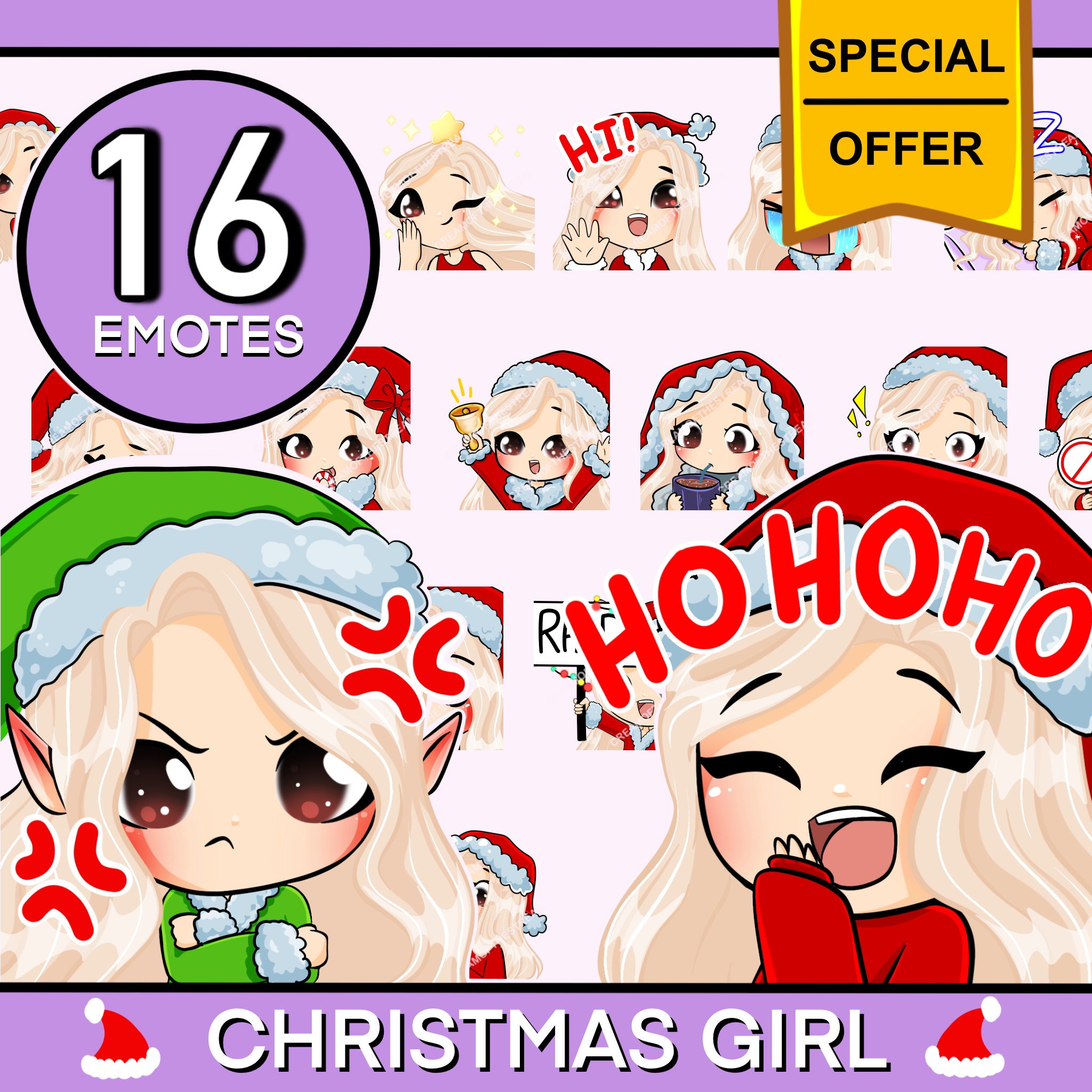 Xmas Chibi Emotes Cute Girl ( Alice | Light Blonde Hair | Brown Eyes ...