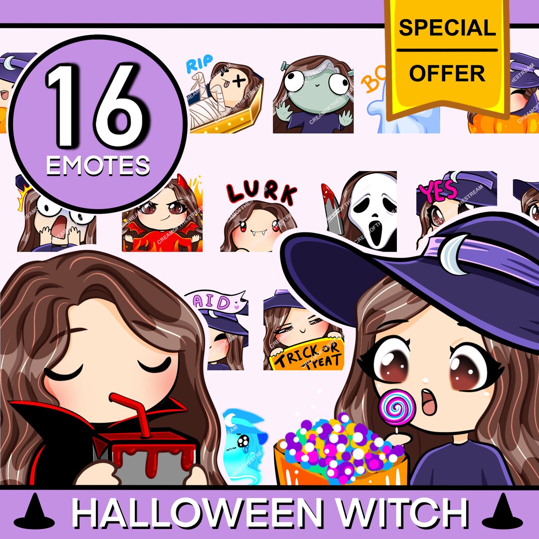 Twitch Halloween Emotes Cute Chibi Witch Emotes for Streamer Custom ...