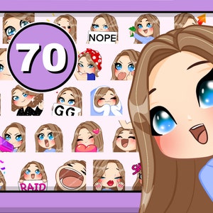 Discord Emotes Emojis 70pcs ( Girl EMILY : Light Brown Hair | Blue Eyes ...