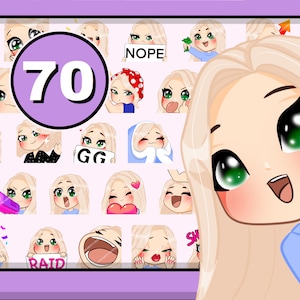 70pcs Chibi Girl Twitch Emotes ( Female MYA : Light Blond Hair ...