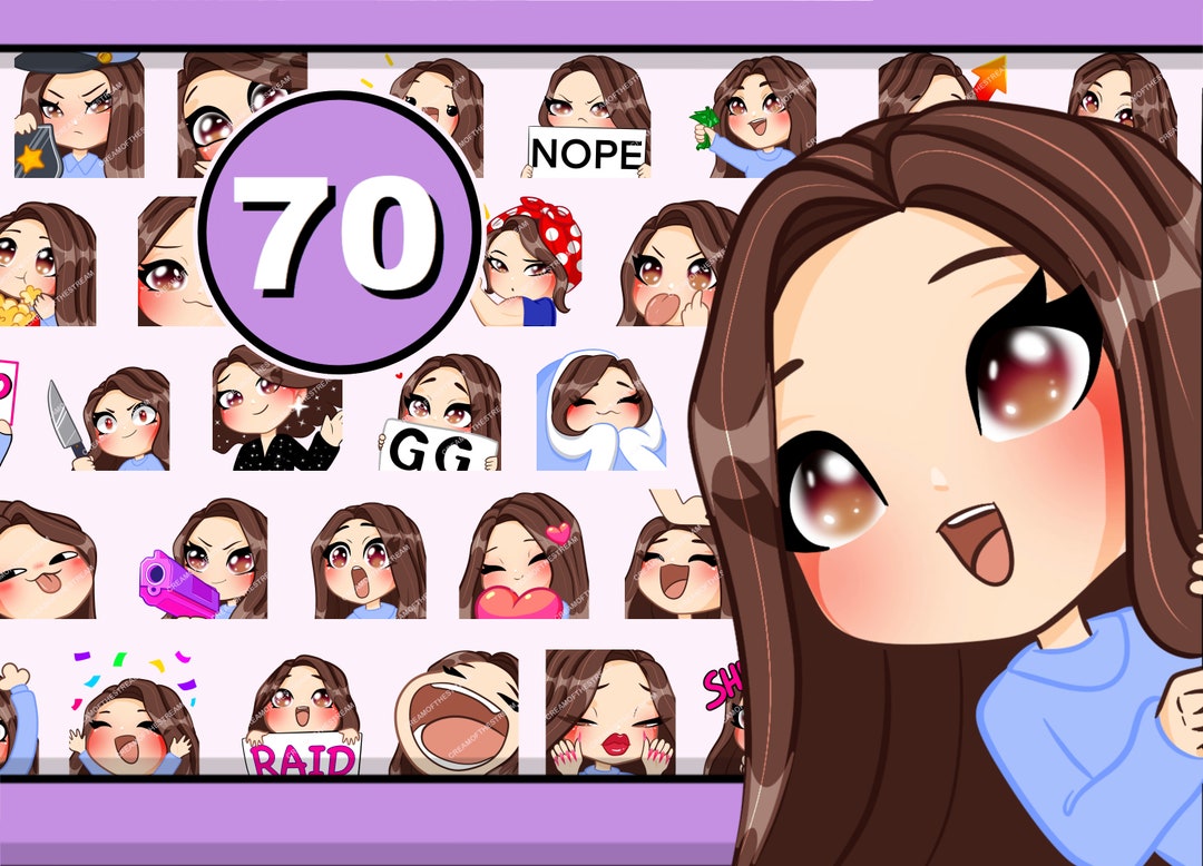70pcs Chibi Girl Twitch Emotes ( Female Ursula : Brown Hair | Hazel ...