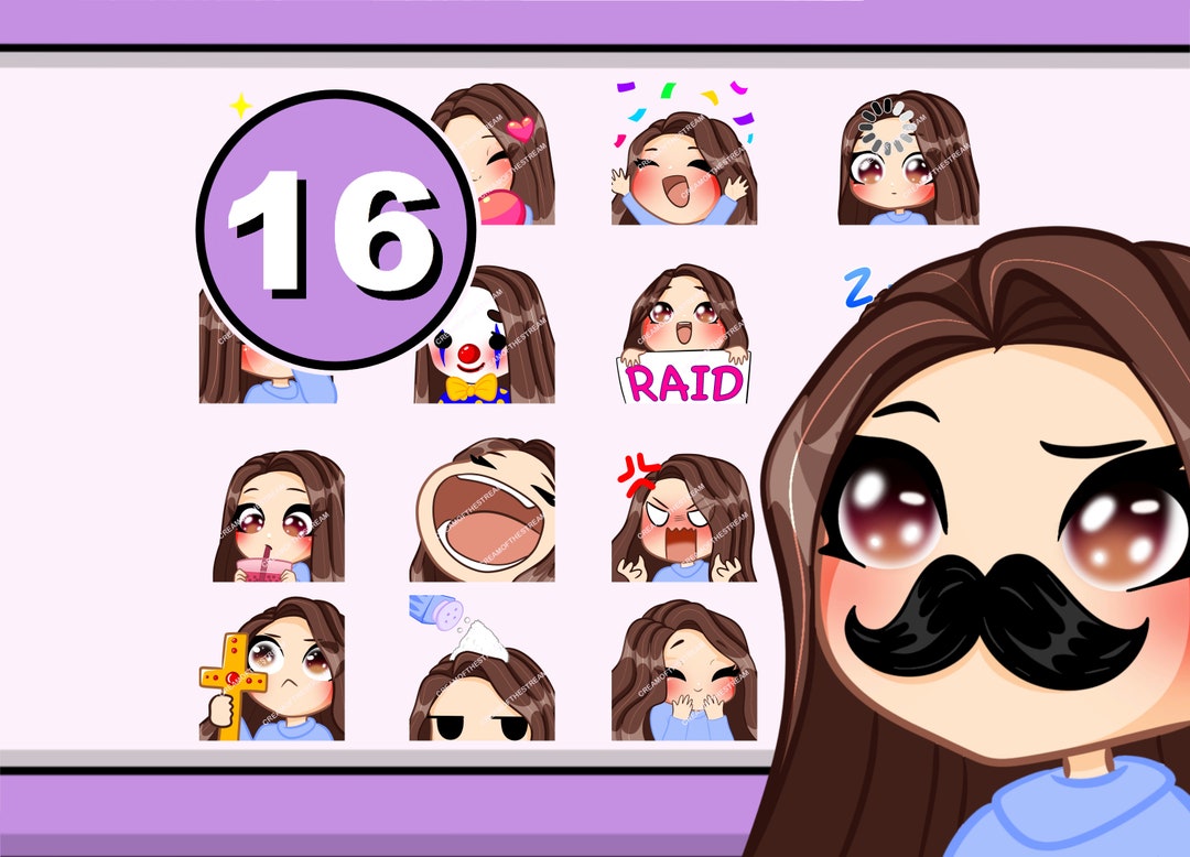 Emotes Twitch 16pcs ( Ursula Brown Hair | Hazel Eyes | Pale Skin ) - Etsy